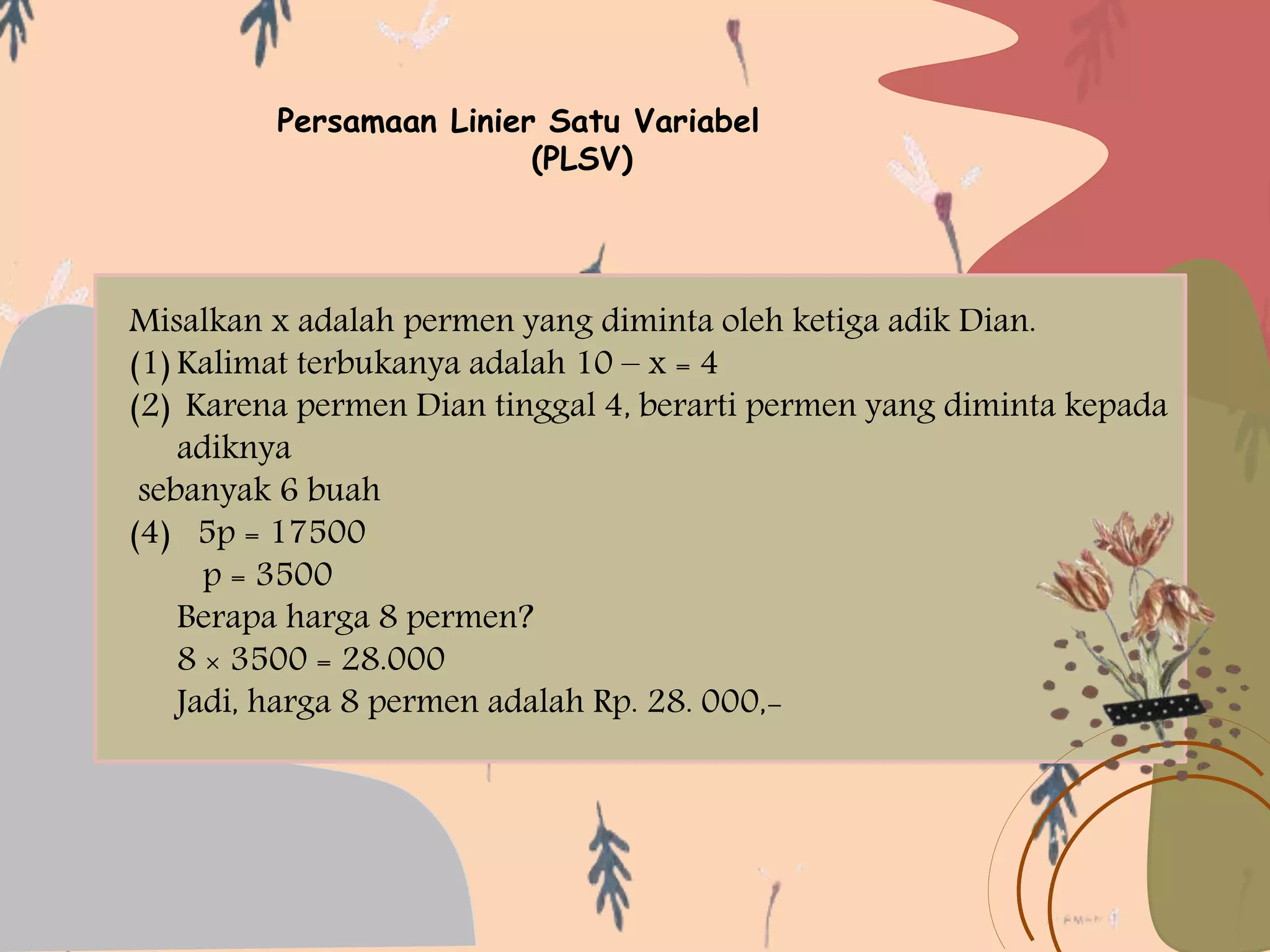 Ppt persamaan linier satu variabel (plsv) &pertidaksamaan linier satu ...