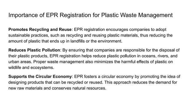 What are the benefits of EPR Registration in Plastic Waste Management | PPT