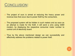 Ppt power theft identification and detection using gsm | PPTX