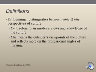 Transcultural Nursing Powerpoint Presentation/Dr. Madeleine Leininger ...