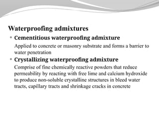 COMPARATIVE ANALYSIS OF CEMENTITIOUS AND CRYSTALLINE ADMIXTURES USED IN ...