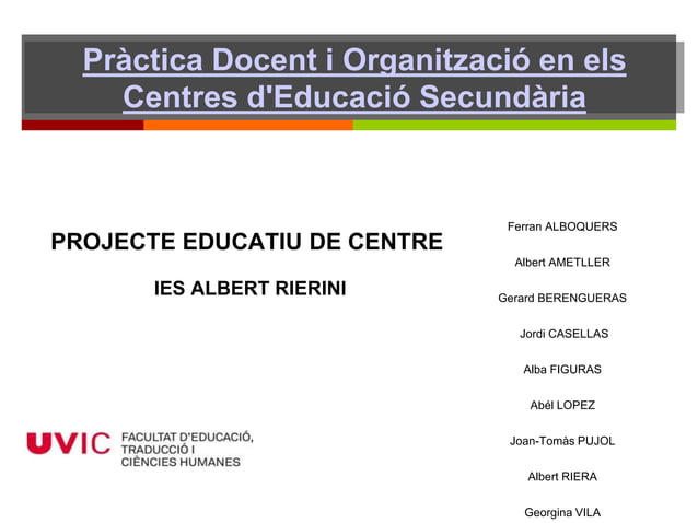 PPT projecte educatiu | PPT