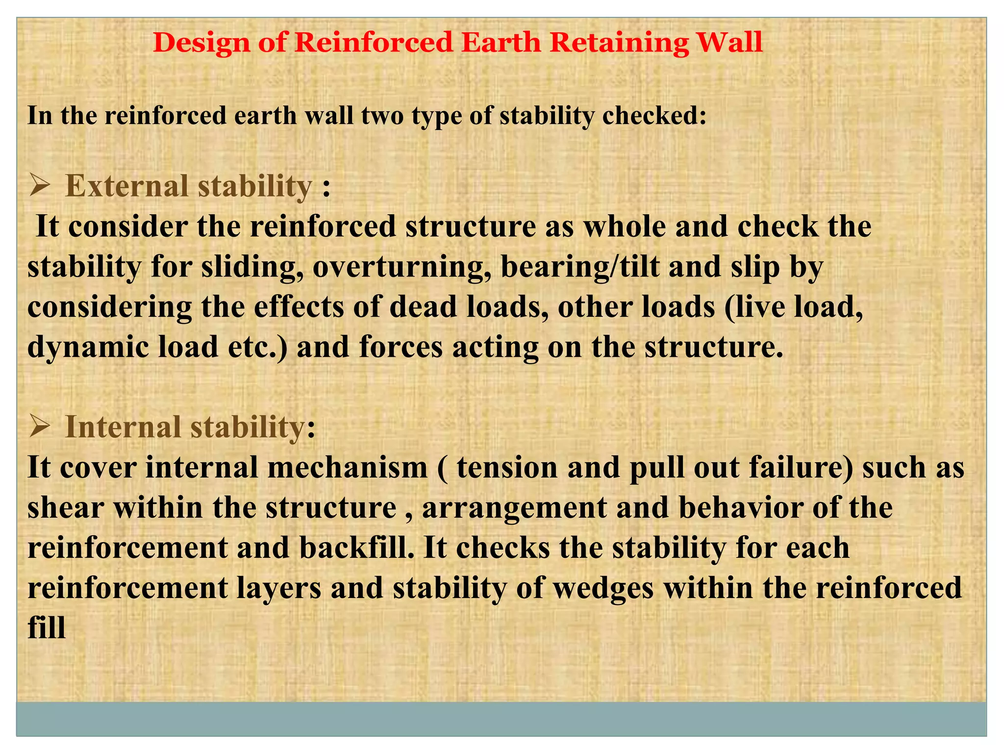 Reinforced earth wall and its design parameters | PPTX