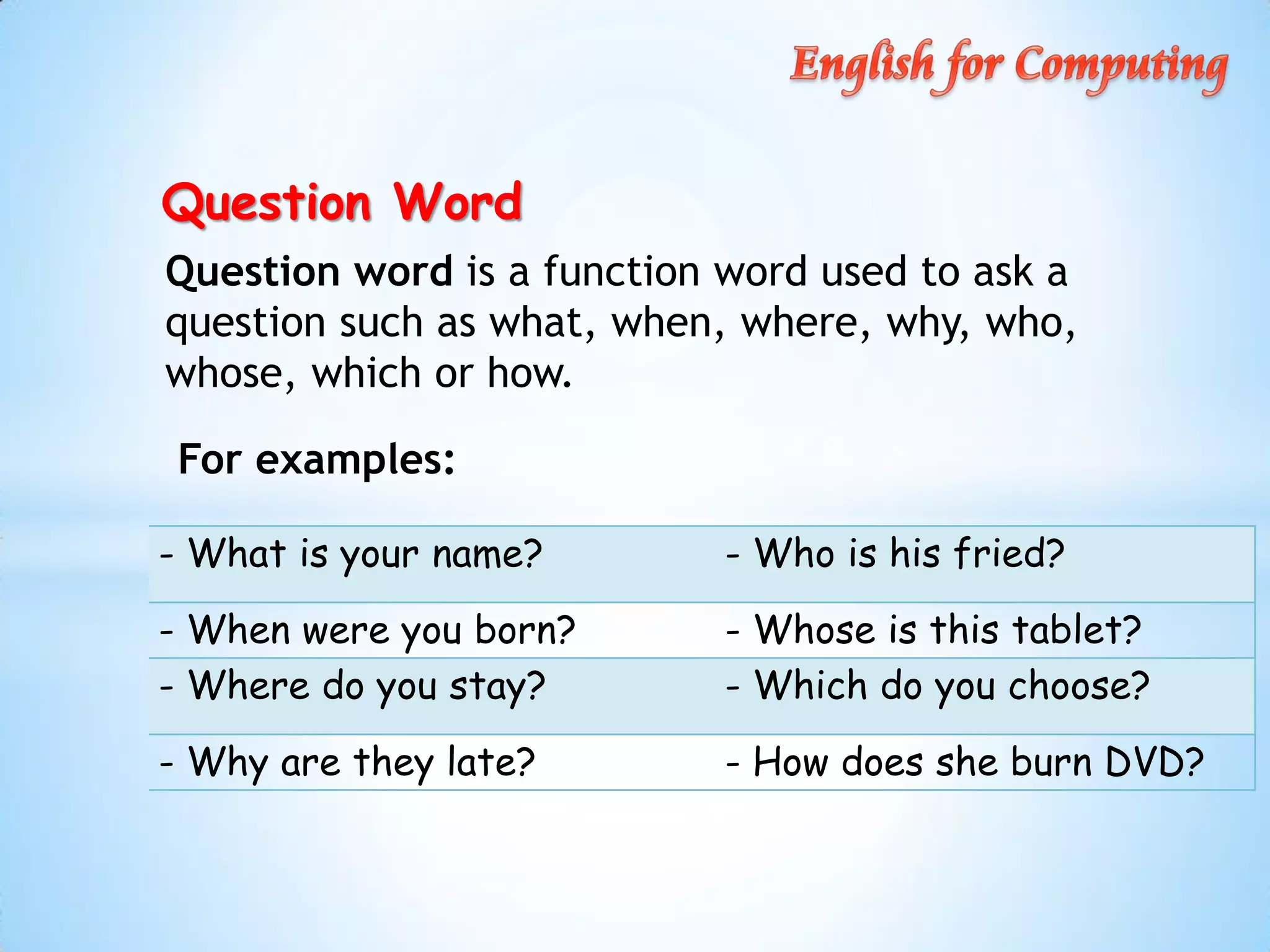 Question Words An | PDF