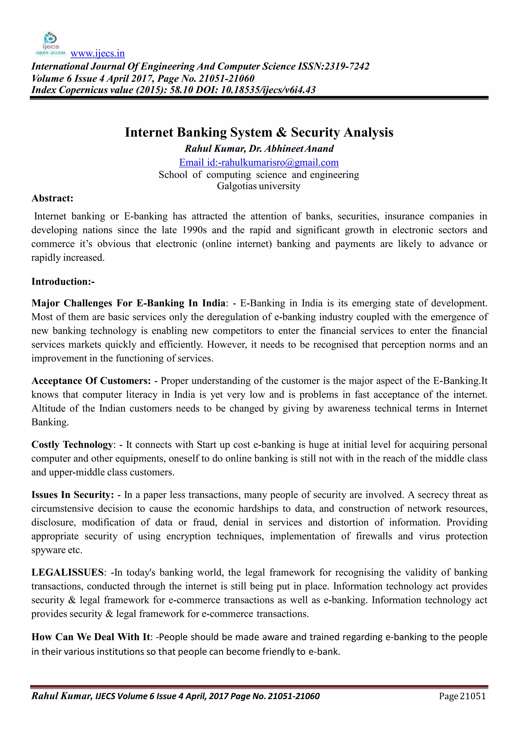INTERNET BANKING & SECURITY ANALYSIS | PDF