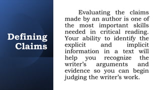 PPT RAW LESSON3 - Critical Reading, Assertion, Claims | PPT