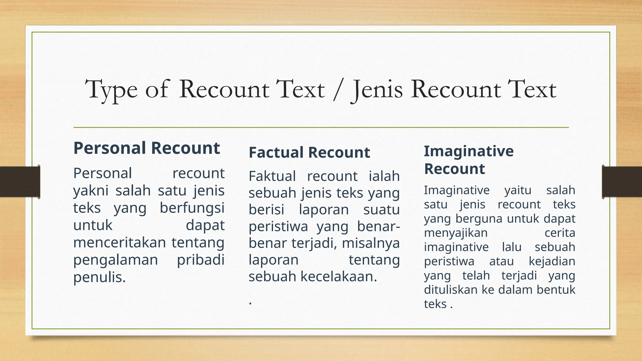 PPT RECOUNT TEXT KLS 8 a Type of Recount Text / Jenis Recount Text | PPT