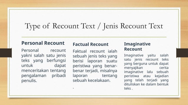 PPT RECOUNT TEXT KLS 8 a Type of Recount Text / Jenis Recount Text | PPT