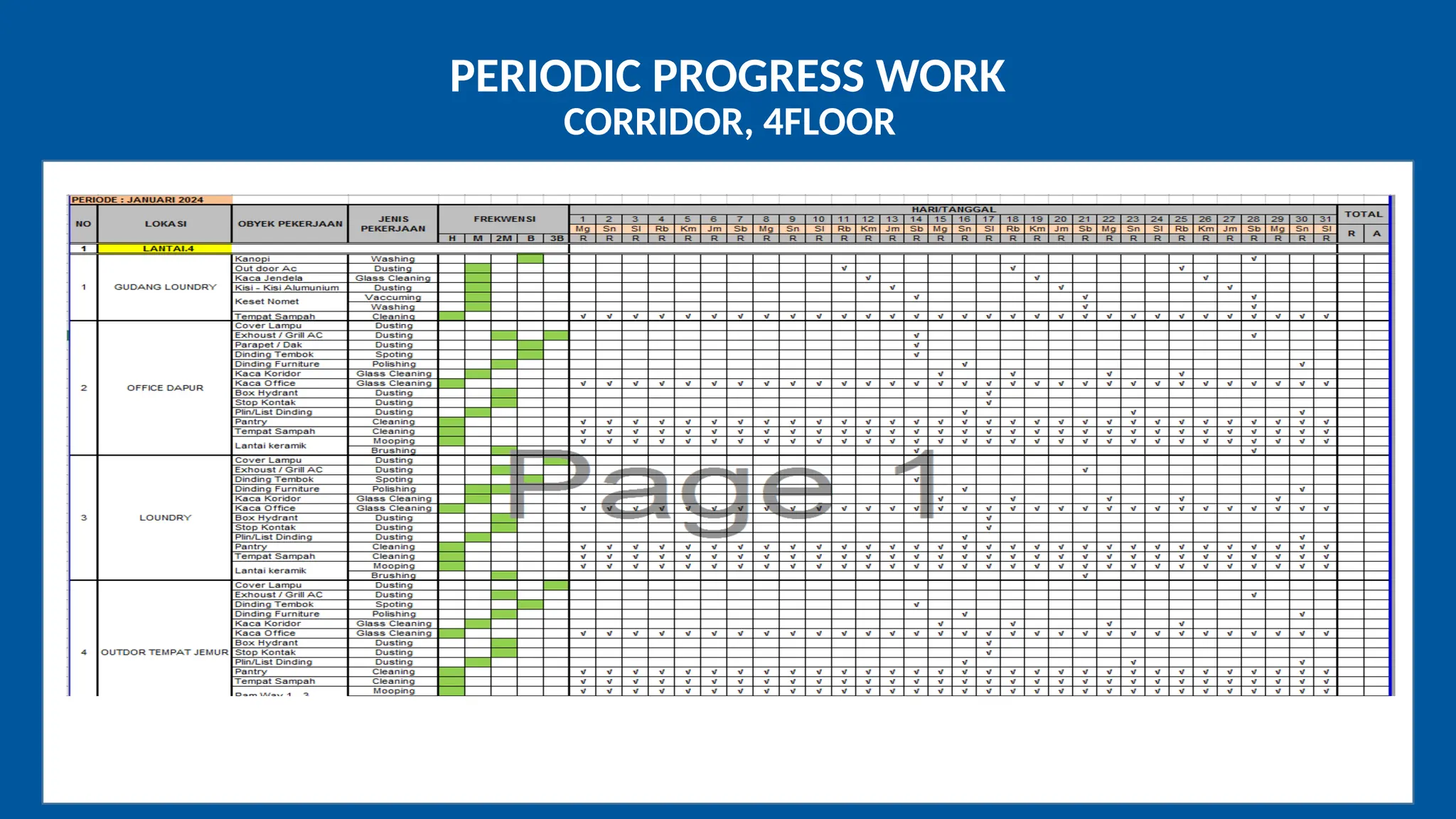 CLEANING SERVICE MONTHLY REPORRT LAPORAN | PPTX