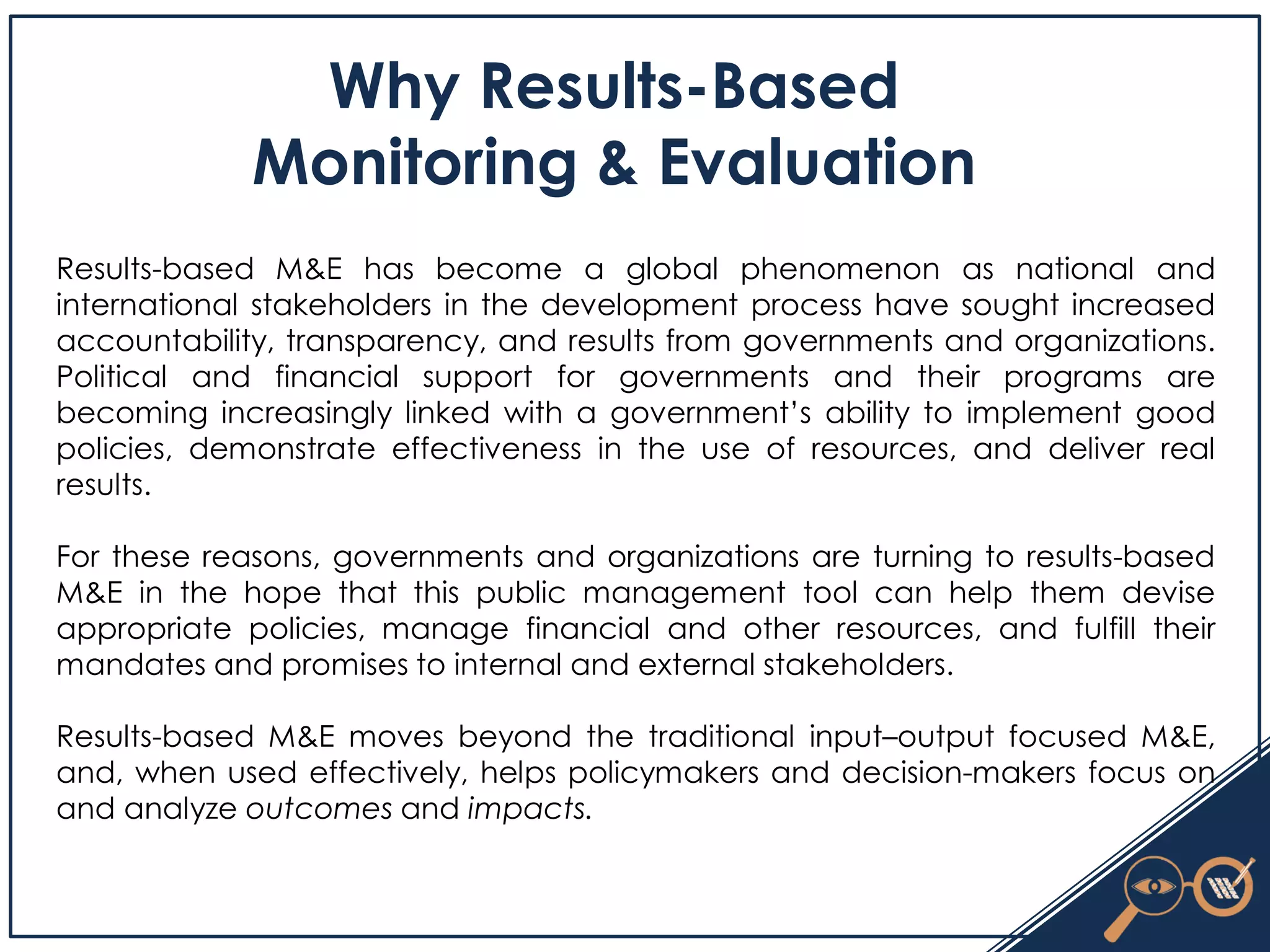 Ppt results based-monitoring-and-evaluation-g-dela-cruz | PDF