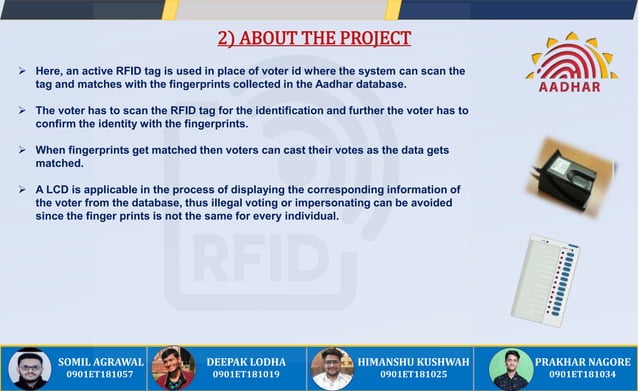 RFID based Smart Voting System | PPTX | Technology & Computing