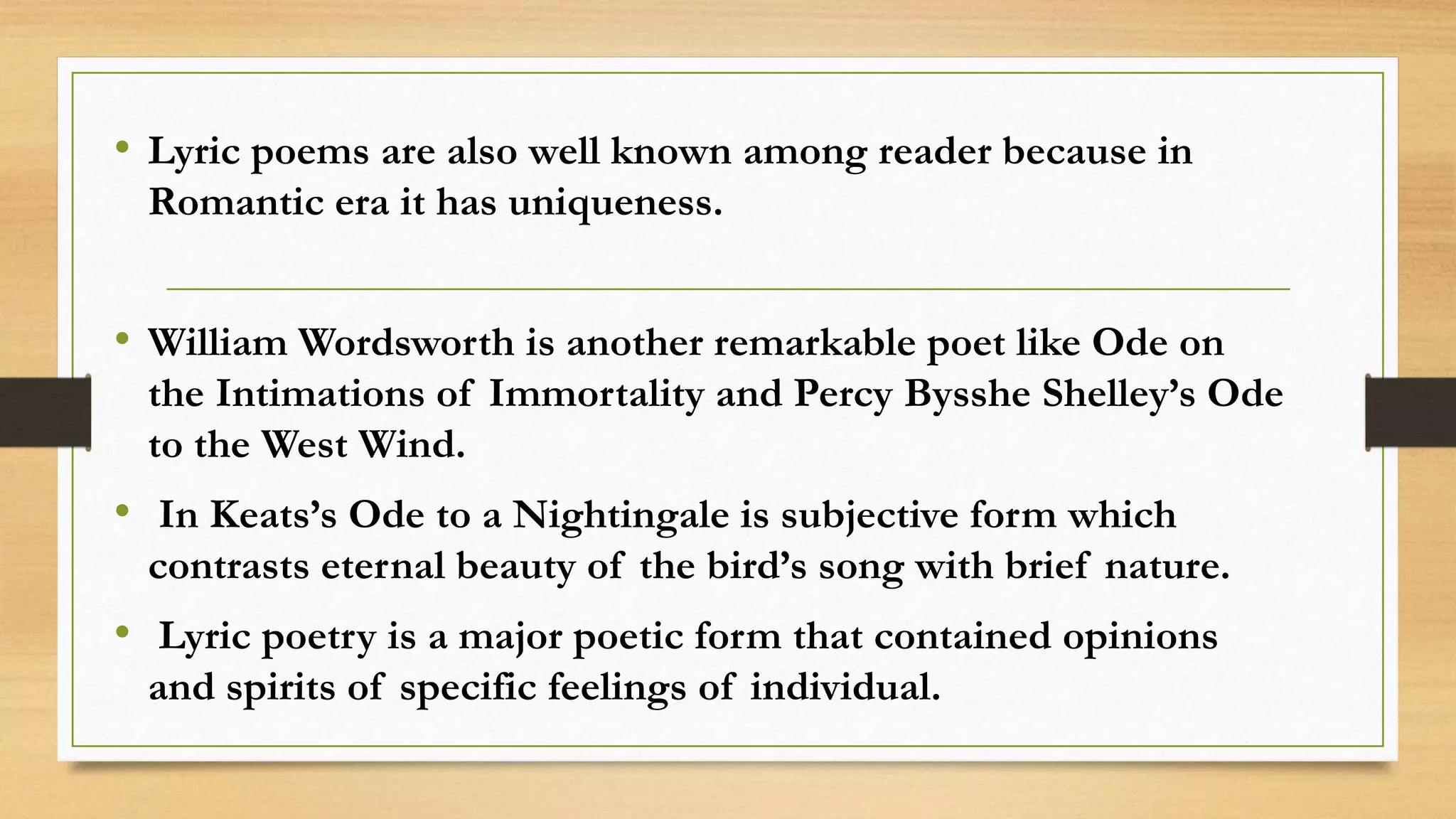 lyric and ode in romantic age | PPTX