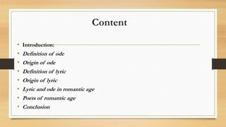 lyric and ode in romantic age | PPTX