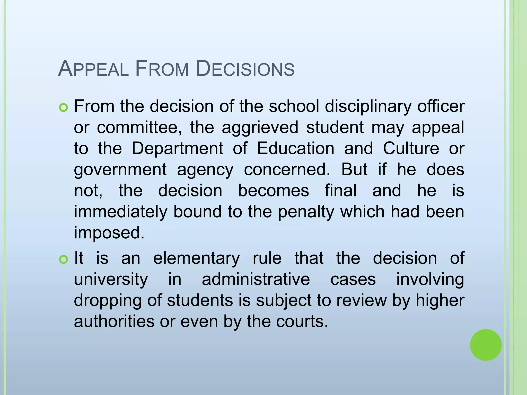 Student Disciplinary Procedures in Private Schools/ Institutions ...