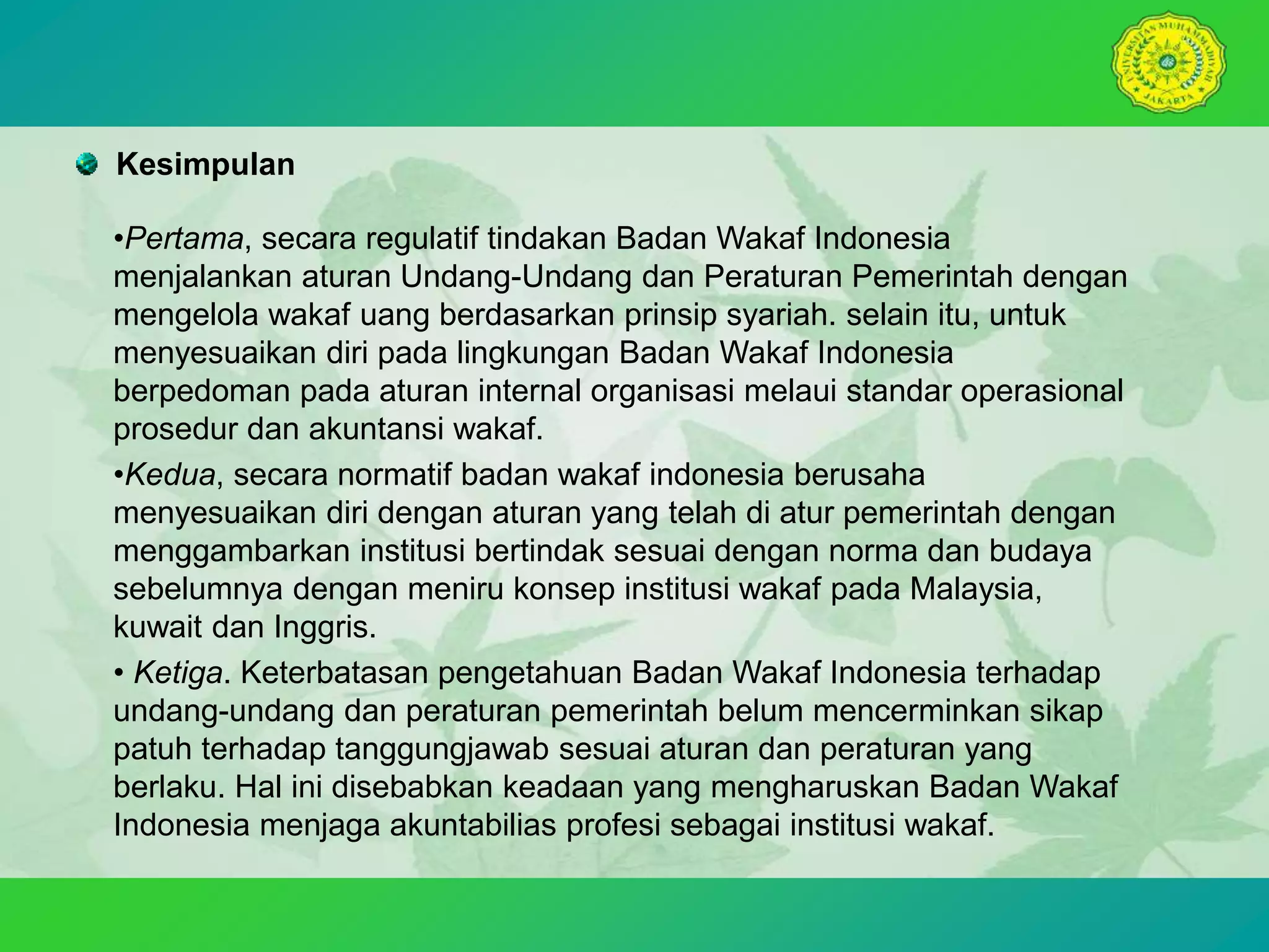 akuntabilitas Wakaf Badan Wakaf Indonesia | PPT