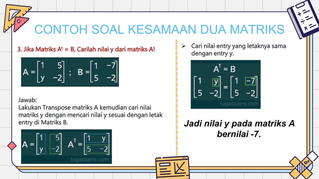 PENGENALAN MATRIKS BESERTA CONTOH SOALNYA | PPTX