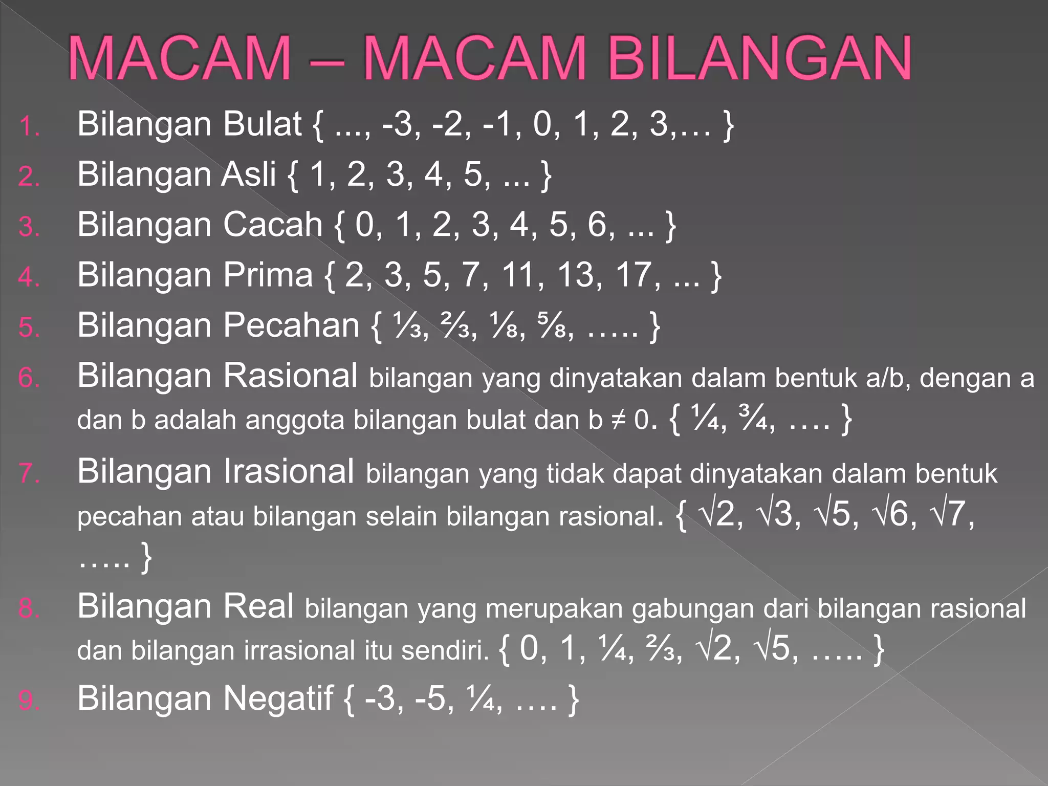 Ppt singkat materi bilangan | PPTX