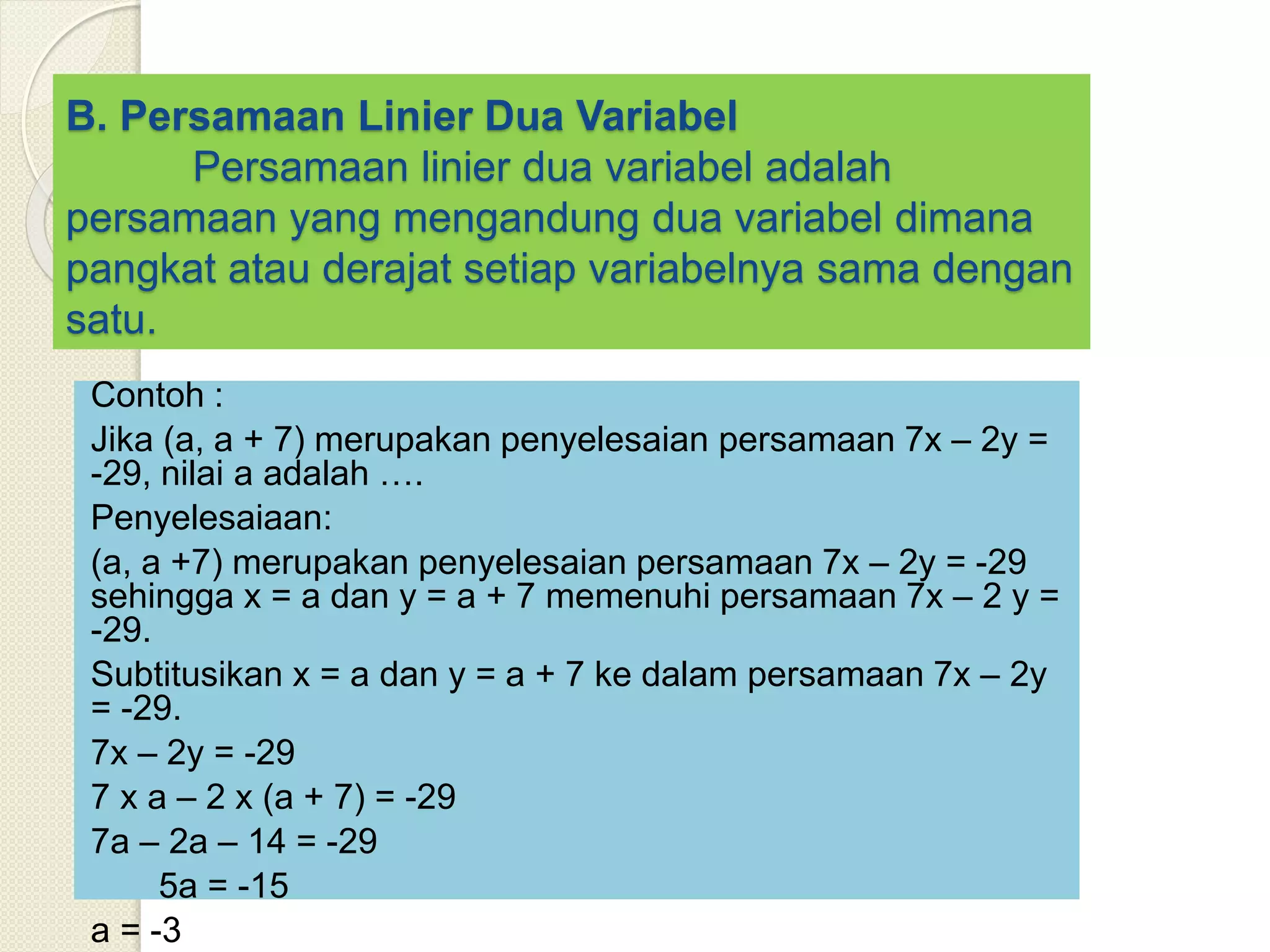 persamaan linier dan pertidaksamaan linier | PPTX