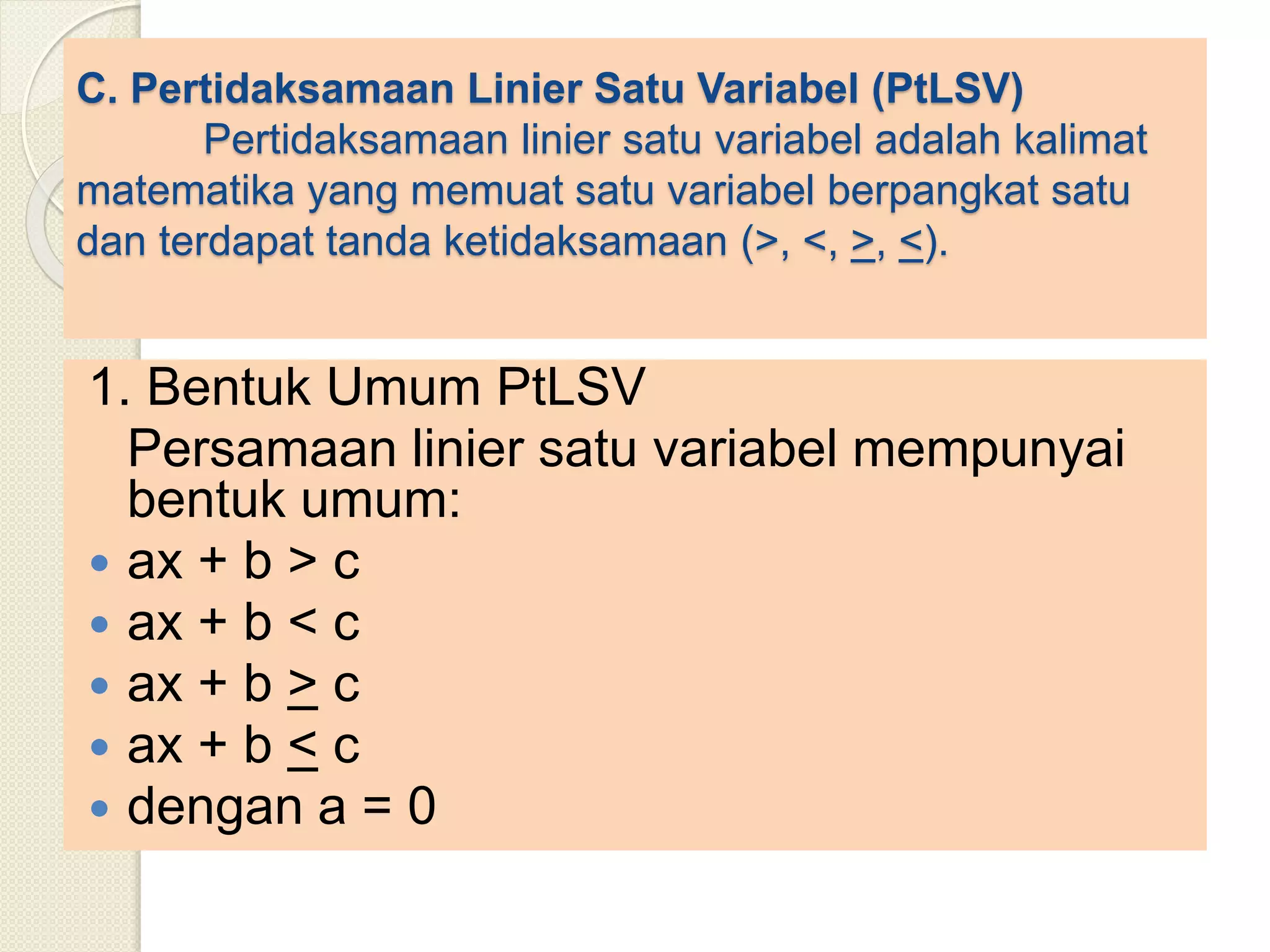 persamaan linier dan pertidaksamaan linier | PPTX