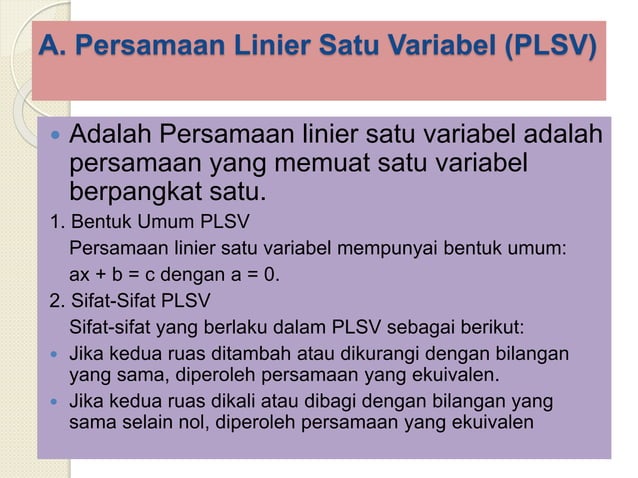 persamaan linier dan pertidaksamaan linier | PPT