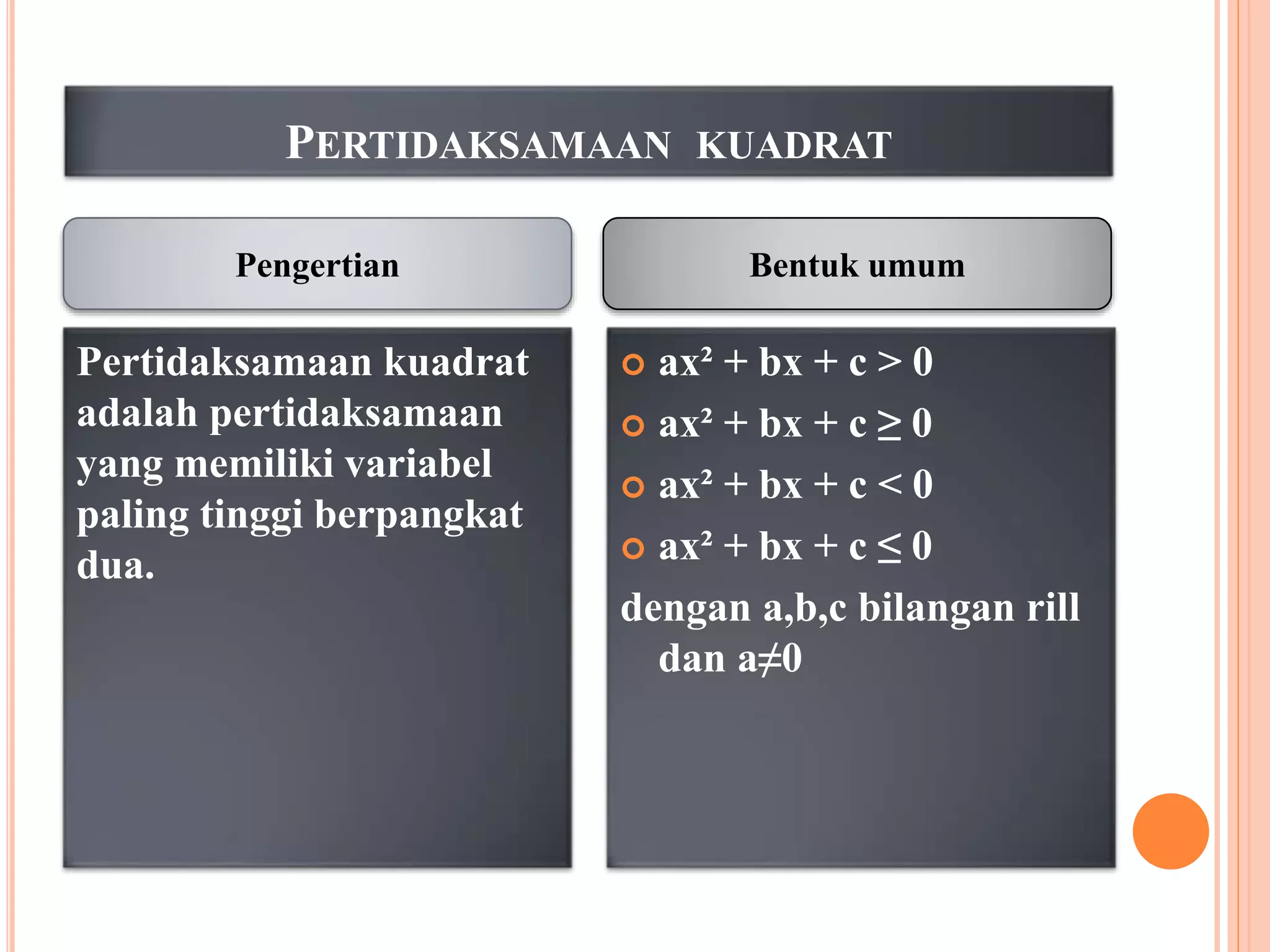 Ppt singkat pertidaksamaan kuadrat | PPTX