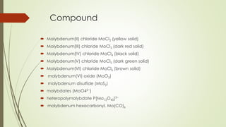 Molybdenum, Techntium, Rhenium | PPTX | Chemistry | Science