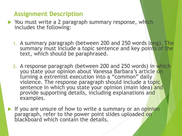 Summary Response Assignment | PPT