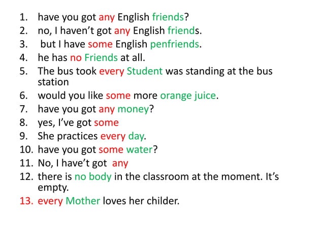 some any no every | PPTX | Homework and Study | Education