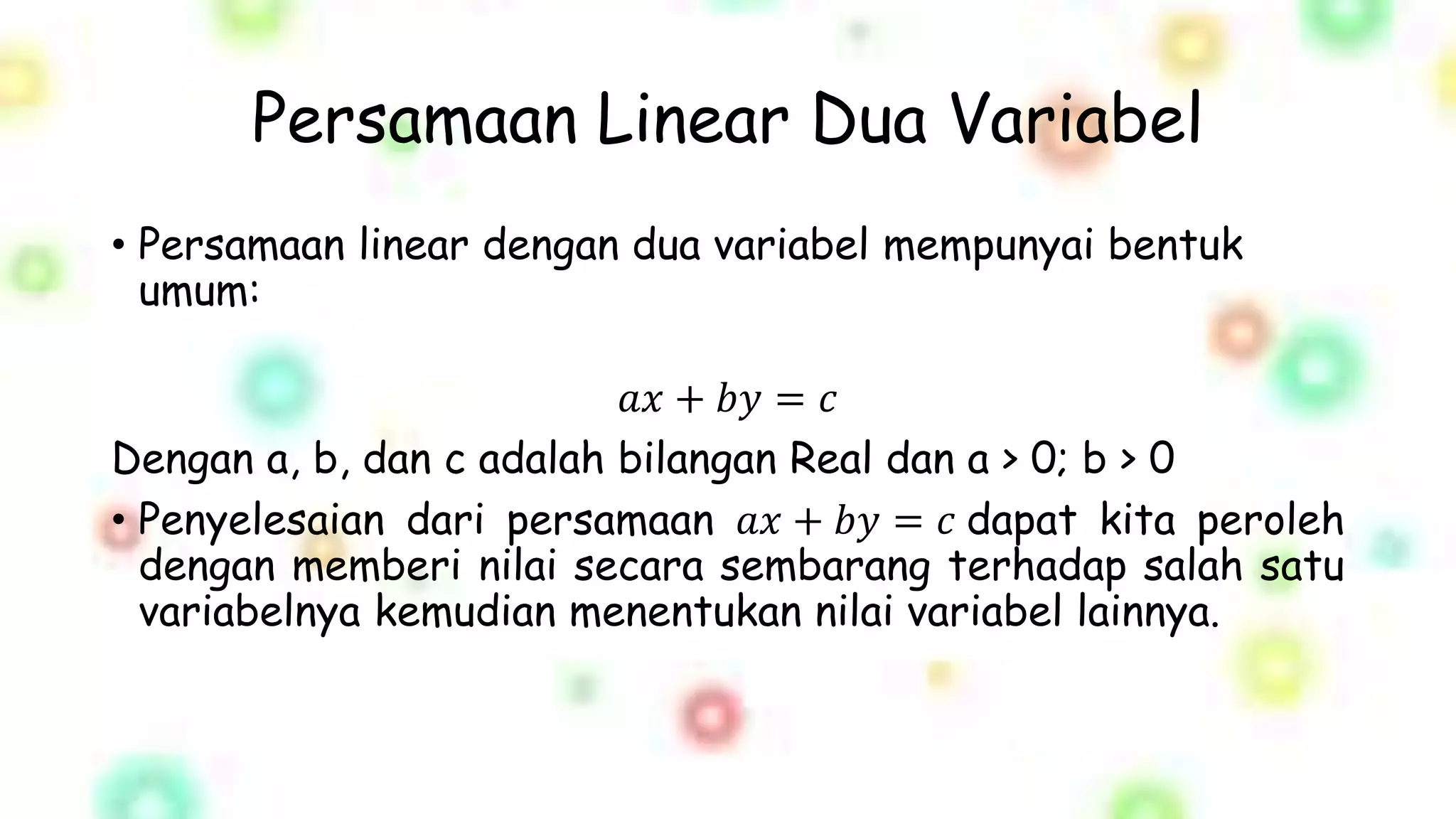 PPT SISTEM PERSAMAAN LINEAR DUA VARIABEL | PPTX