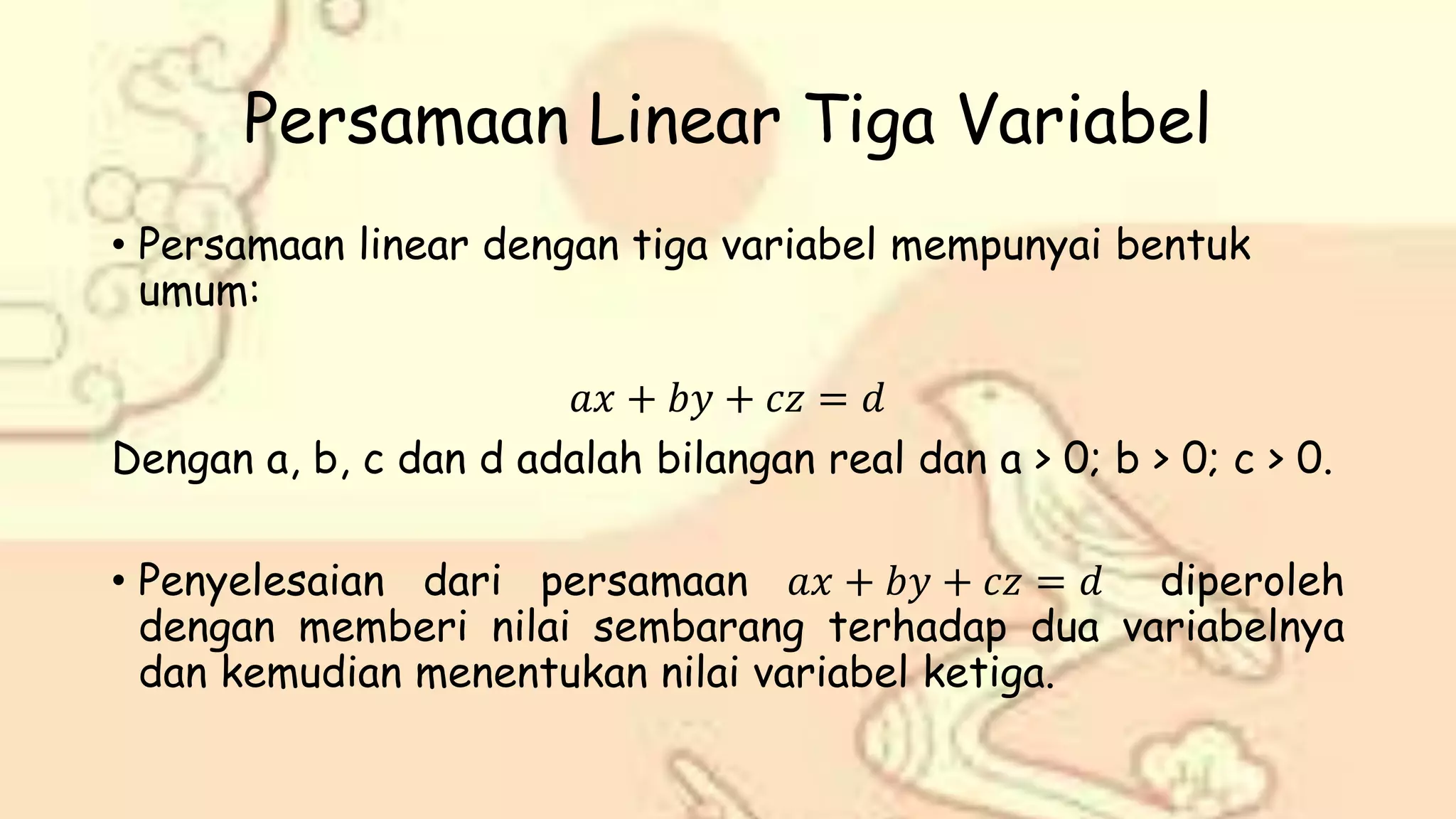 PPT Sistem Persamaan Linear Tiga Variabel | PPTX