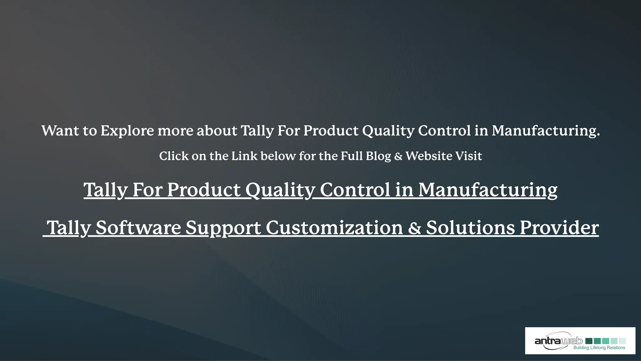 Tally For Product Quality Control In Manufacturing | PPT