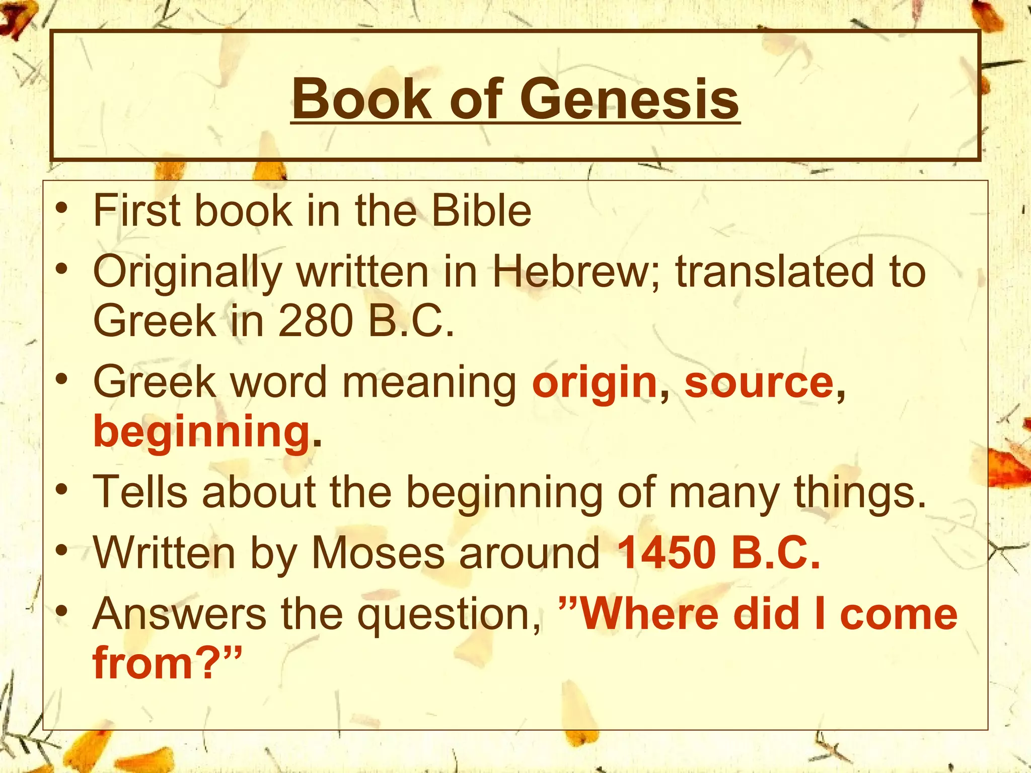 Ppt survey of genesis | PPT