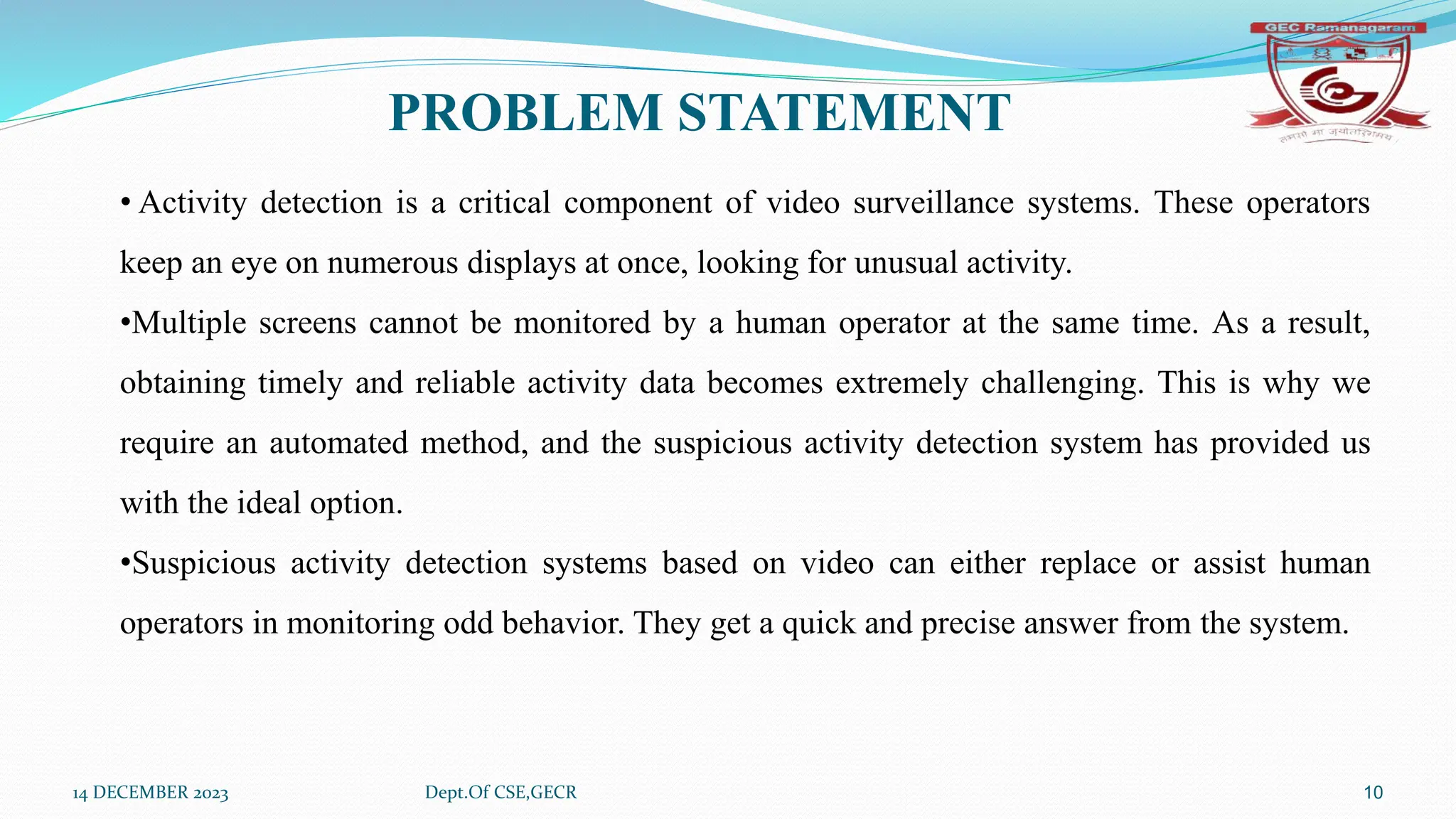 Suspicious Activity Detection Using Surveillance Camara Pptx Home