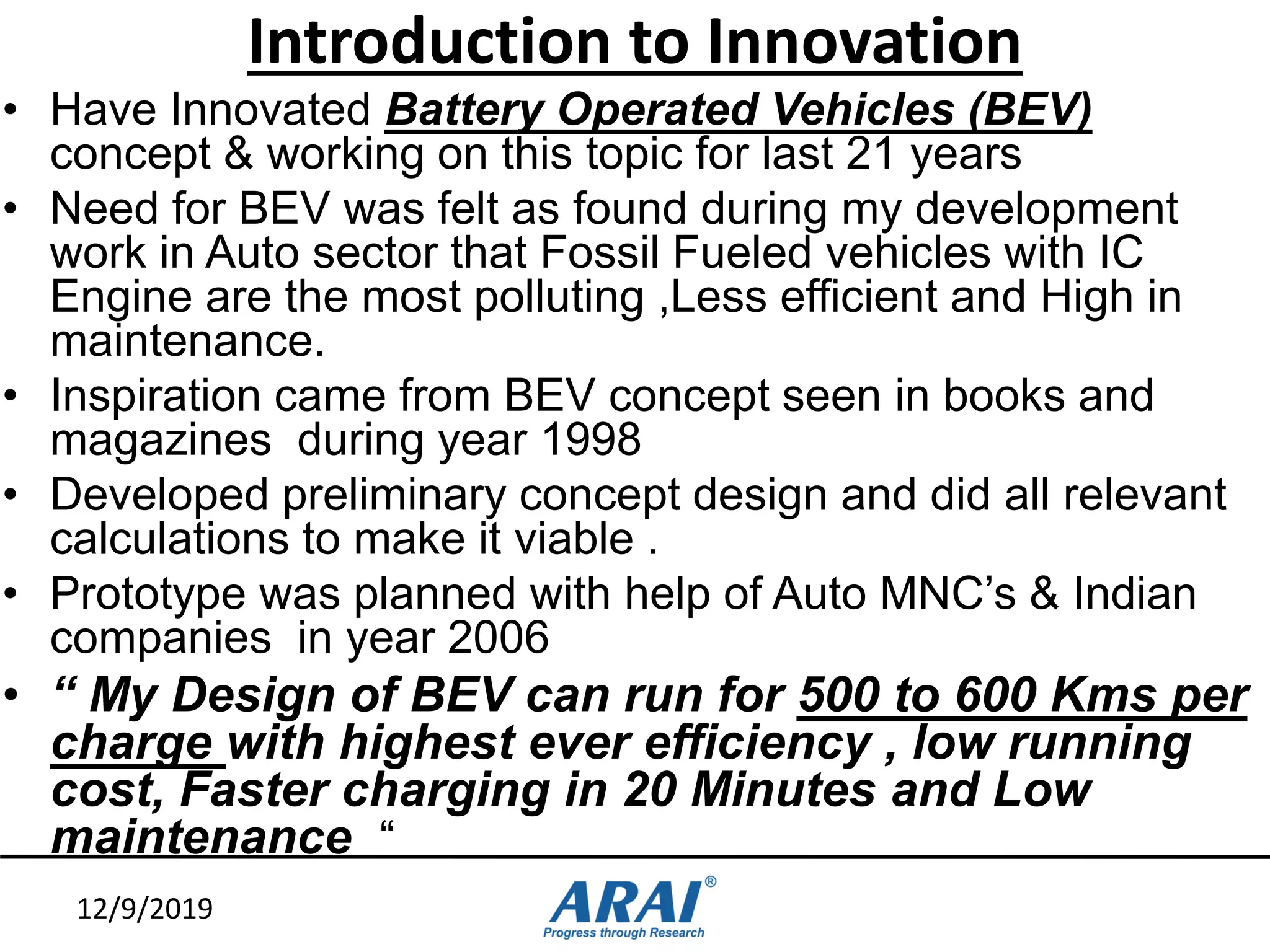 BEV ( Battery Operated Electric Vehicles) PPT | PDF