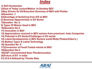 BEV ( Battery Operated Electric Vehicles) PPT | PDF