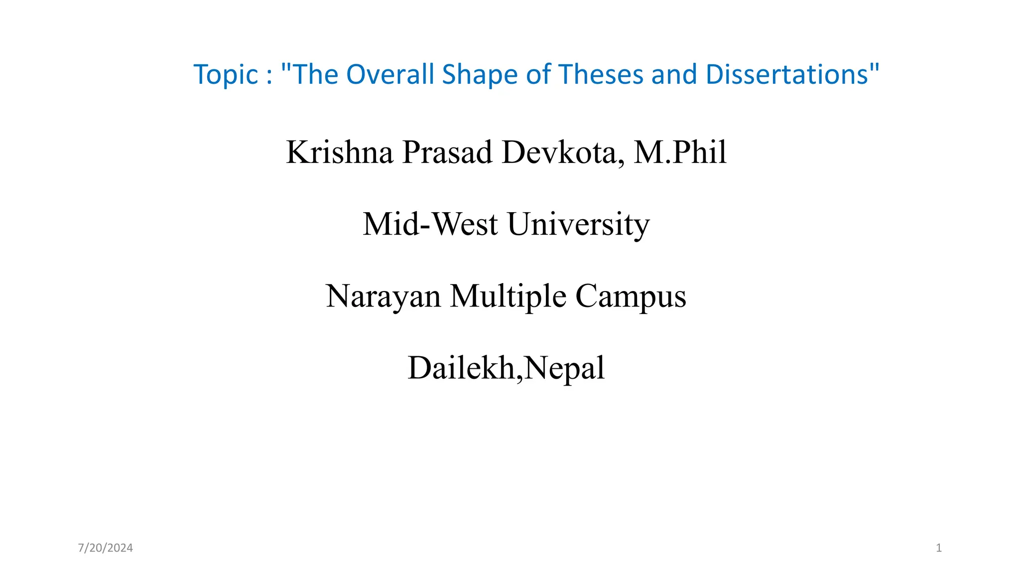 PPT, The Overall Shape of Theses and Dissertations, Krishna Prasad Devkota.pptx