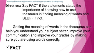 getting meaning through dictionary and thesaurus | PPTX | Internet for Beginners | Internet