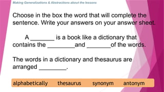 getting meaning through dictionary and thesaurus | PPTX | Internet for ...