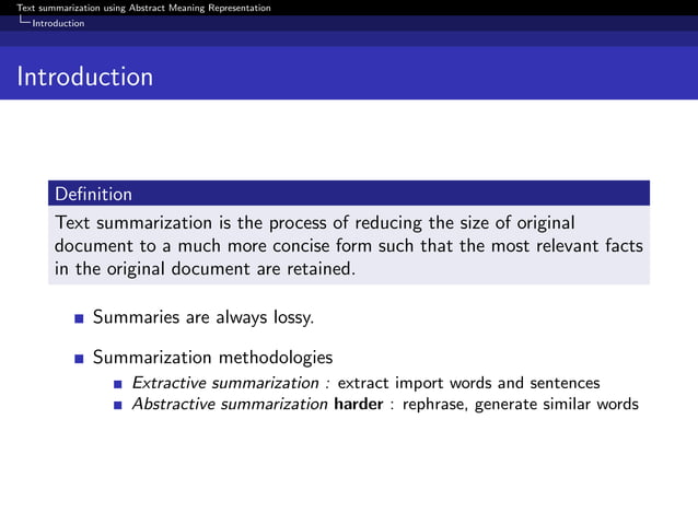 text summarization using amr | PPT