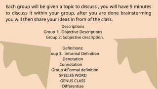 Definition vs. Description power point for highschool | PPTX