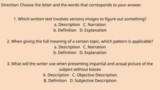 Definition vs. Description power point for highschool | PPTX