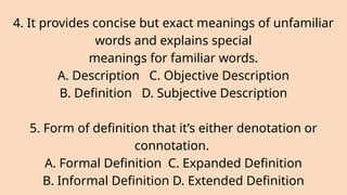 Definition vs. Description power point for highschool | PPTX