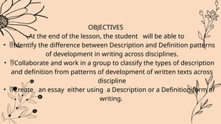 Definition vs. Description power point for highschool | PPTX