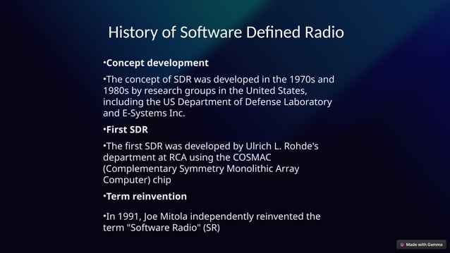 SOFTWARE DEFINED RADIO.Definition,hardware,software and applications | PPTX
