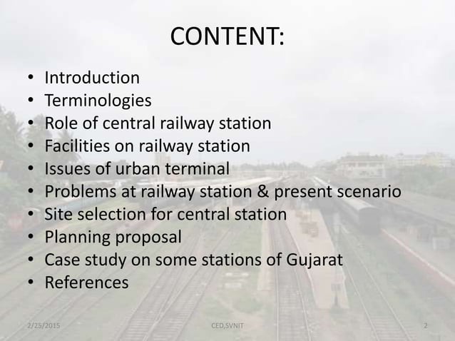 planning of central railway station | PPTX