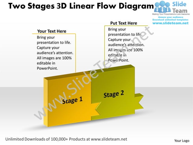 Ppt two stage 3d linear flow swim lane diagram powerpoint template ...