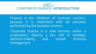 Corporate Finance - Unit 1 - Introduction | PDF