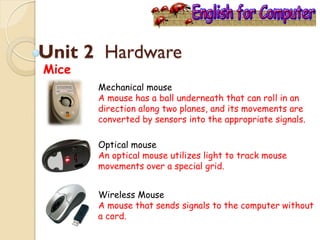 English for Computer unit 2 Hardware | PPT