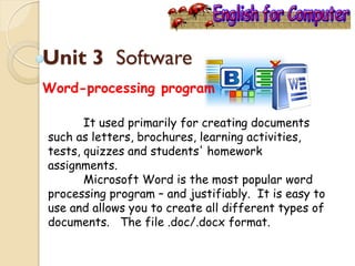 English for Computer unit 3 Software | PDF
