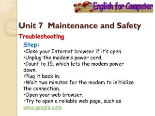 English for Computer Unit 7 Maintenance and Safety | PDF | IT and ...